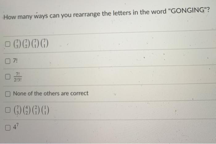 Solved How many ways can you rearrange the letters in the | Chegg.com