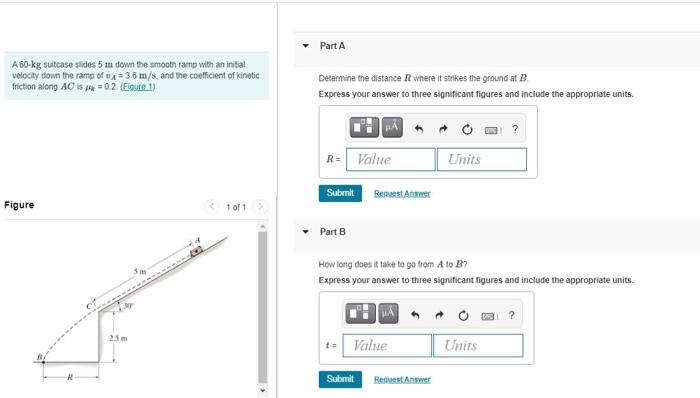 Solved Part A A 60-kg suitcase slides 5 m down the smooth | Chegg.com