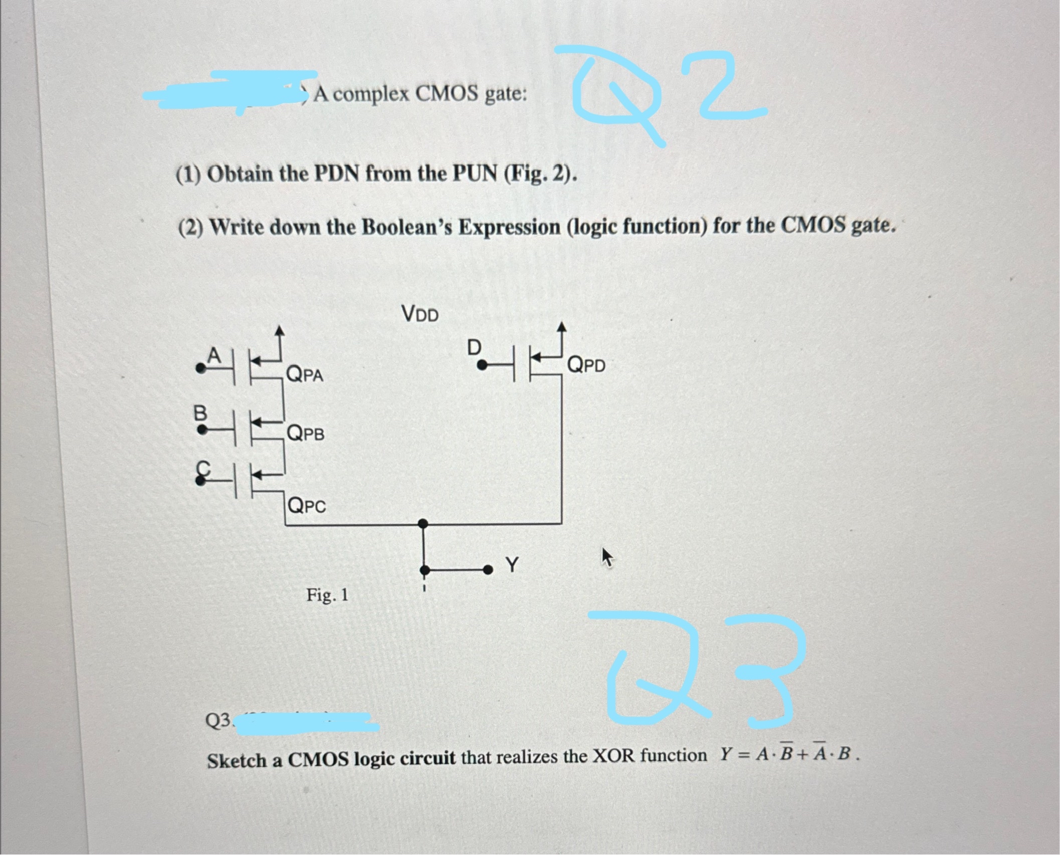 Solved Q2. (30 ﻿points) ﻿A complex CMOS gate:(1) ﻿Obtain the | Chegg.com