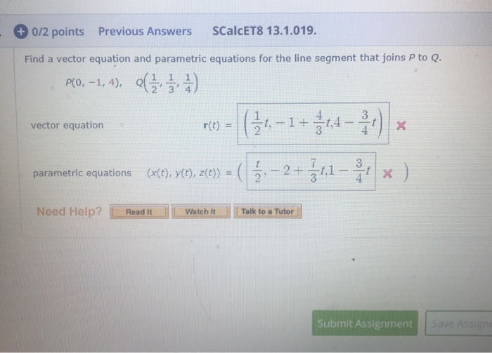 Solved SCalcET8 13.1.019 0/2 points Previous Answers Find a | Chegg.com