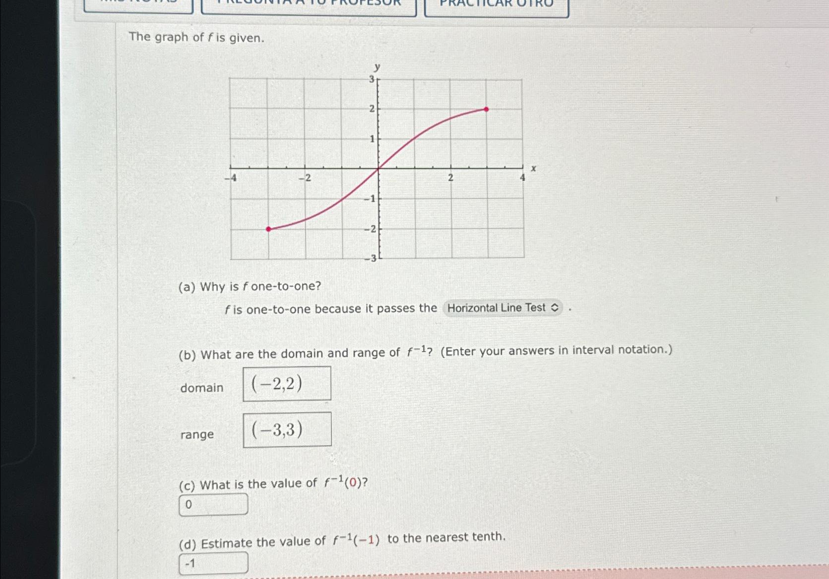 Solved The graph of f ﻿is given.(a) ﻿Why is f ﻿one-to-one?f | Chegg.com