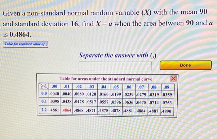 Solved Given a non-standard normal random variable (X) with | Chegg.com