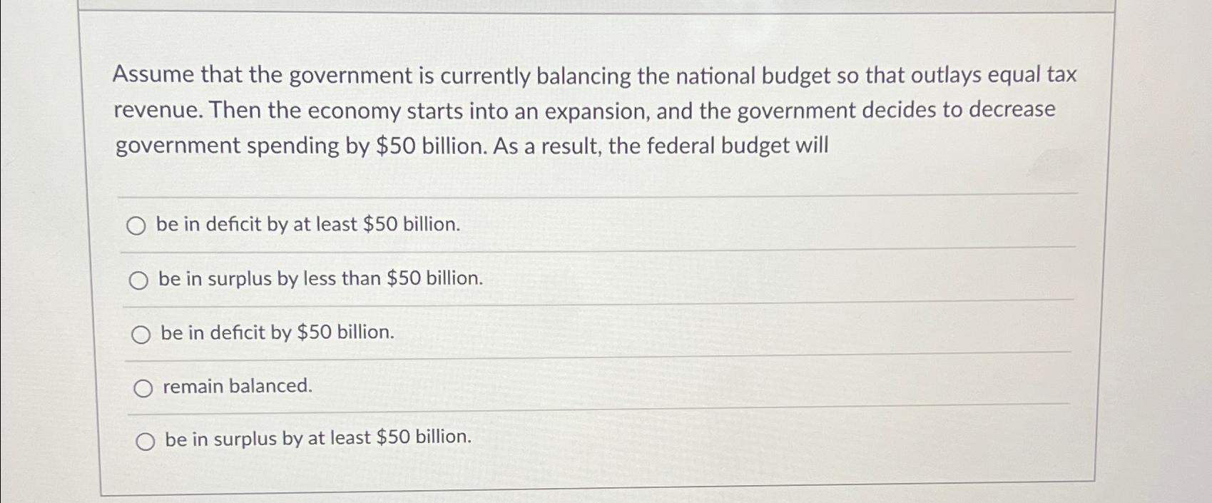 Solved Assume that the government is currently balancing the | Chegg.com