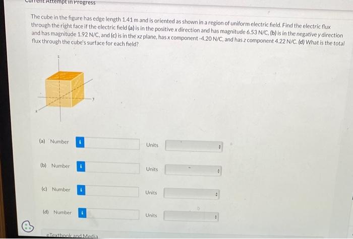 Solved The cube in the figure has edge length 1.41 m and is | Chegg.com