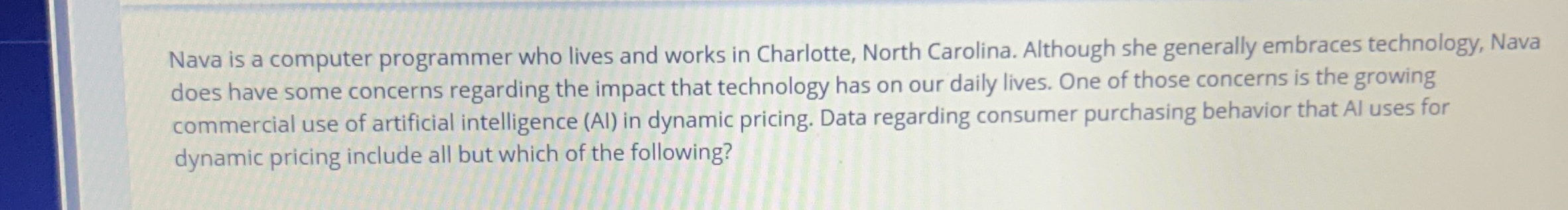 Solved Nava is a computer programmer who lives and works in | Chegg.com