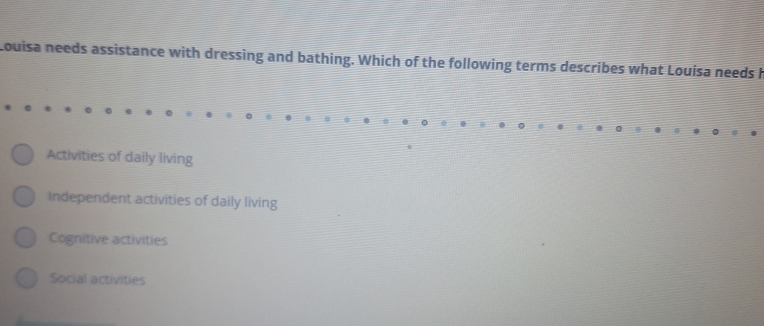 Solved -ouisa needs assistance with dressing and bathing. | Chegg.com