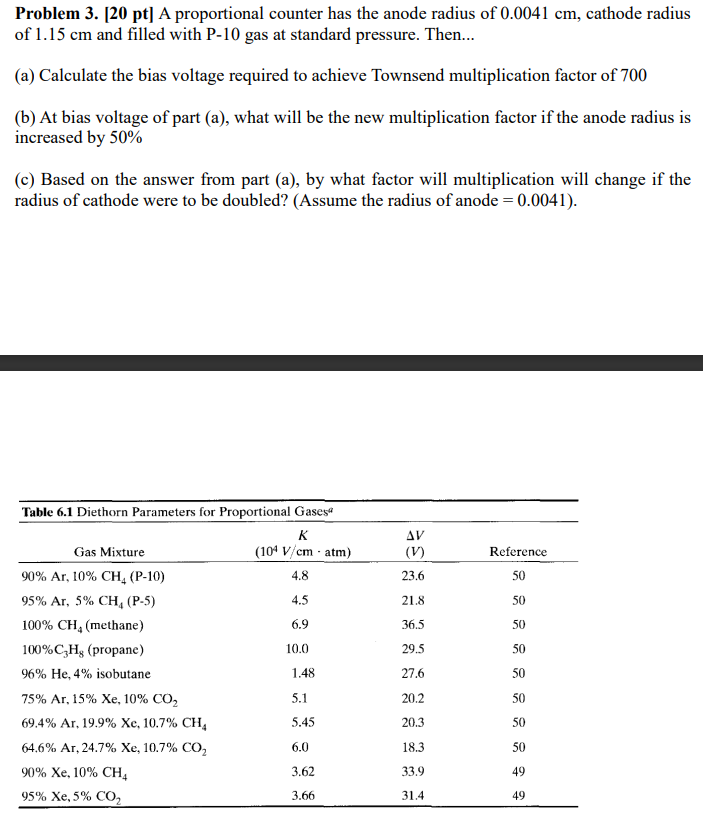 Solved Problem 3. [20 ﻿pt] ﻿A proportional counter has the | Chegg.com