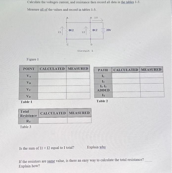 Solved Calculate the voltages current, and resistance then | Chegg.com