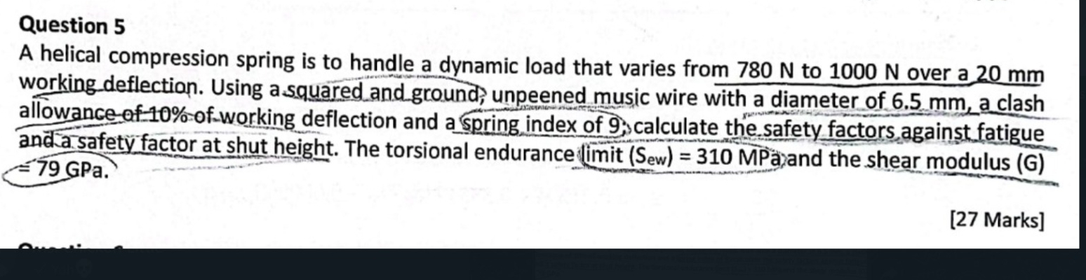 Solved Question 5A helical compression spring is to handle a | Chegg.com