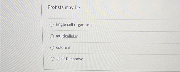 Solved Protists may be single cell organisms multicellular | Chegg.com