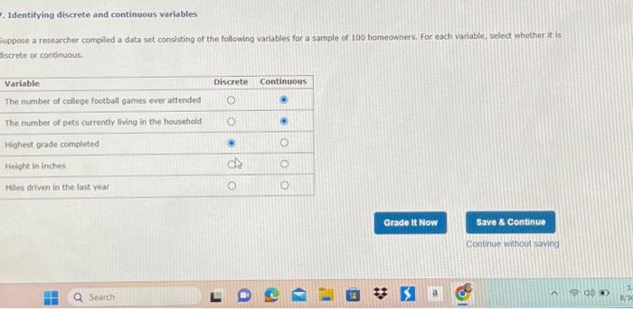Solved 7. Identifying discrete and continuous variables | Chegg.com