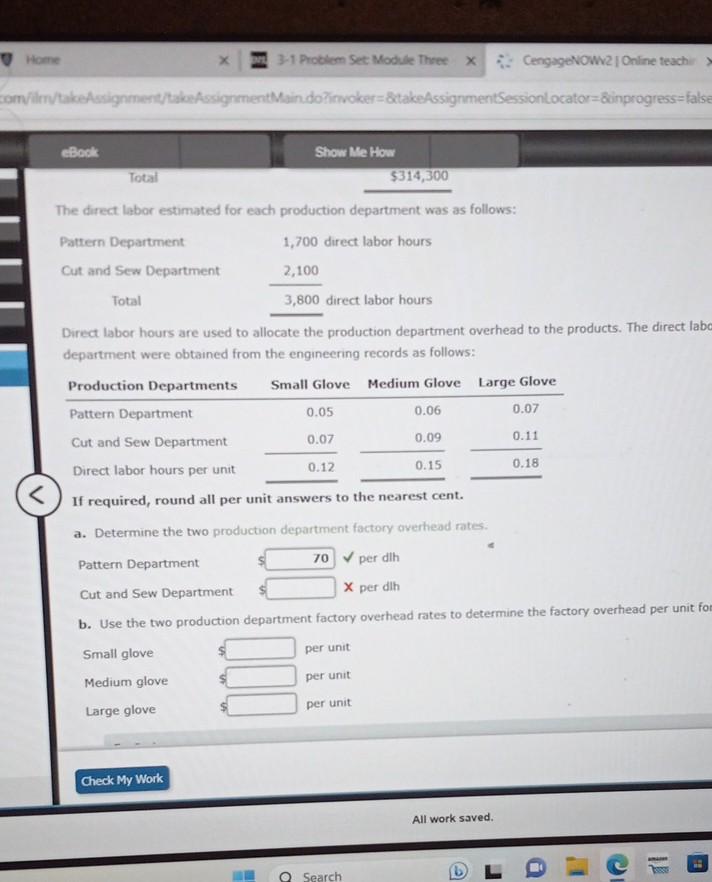 Solved The direct labor estimated for each production | Chegg.com