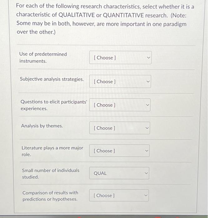 Solved For each of the following research characteristics, | Chegg.com