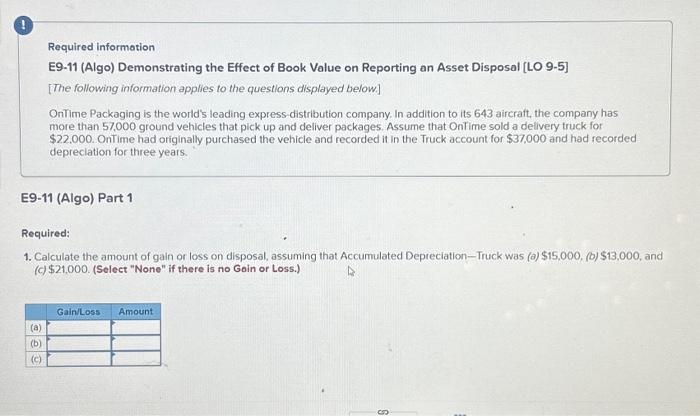 Solved Required information E9-11 (Algo) Demonstrating the | Chegg.com
