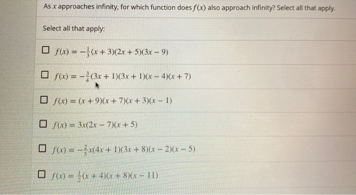 Solved As x approaches infinity, for which function does | Chegg.com