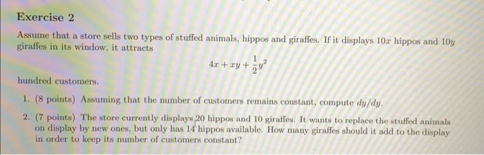 Solved Assume that a store sells two types of stuffed | Chegg.com