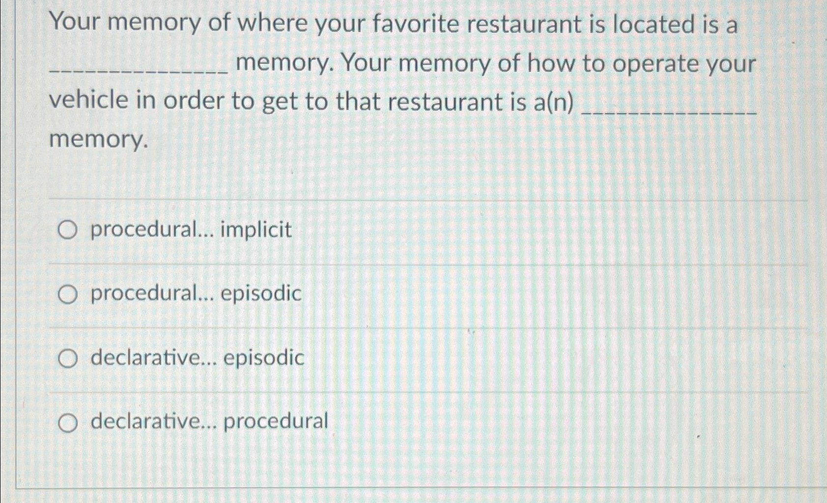 Solved Your memory of where your favorite restaurant is | Chegg.com