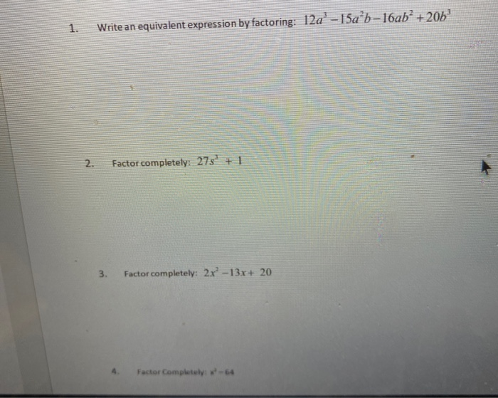 Solved 1. Write an equivalent expression by factoring: 120 - | Chegg.com