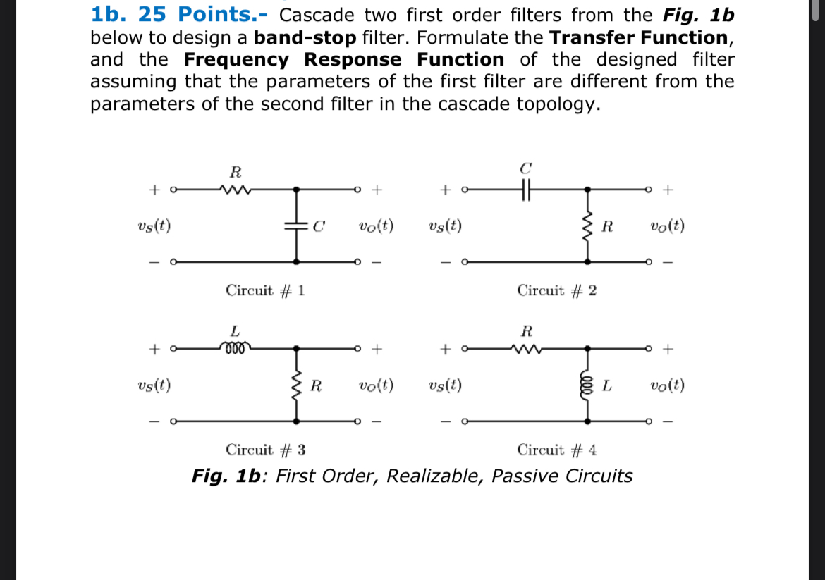 Solved 1b. 25 ﻿Points.- ﻿Cascade two first order filters | Chegg.com