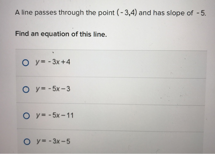 Solved A line passes through the point (-3,4) and has slope | Chegg.com