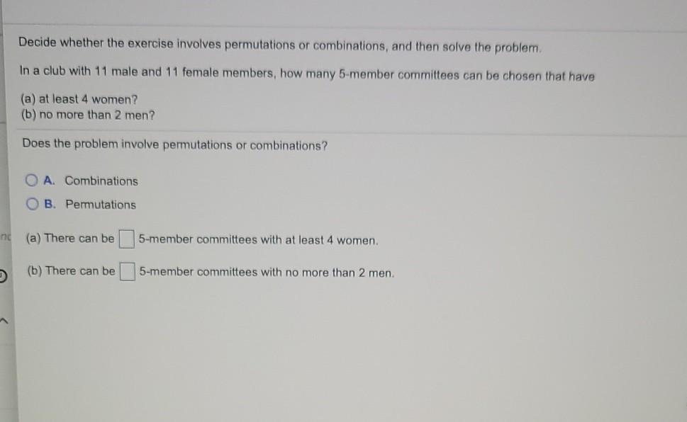 Solved Decide whether the exercise involves permutations or | Chegg.com