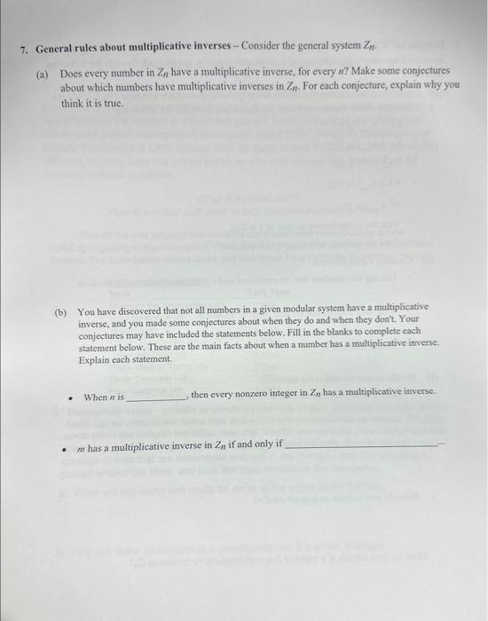 Solved 7. General rules about multiplicative inverses - | Chegg.com
