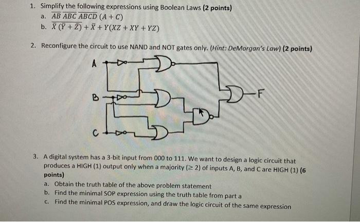 Solved 1. Simplify the following expressions using Boolean | Chegg.com