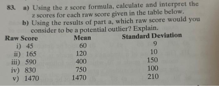 Solved 83. a) Using the z score formula, calculate and | Chegg.com
