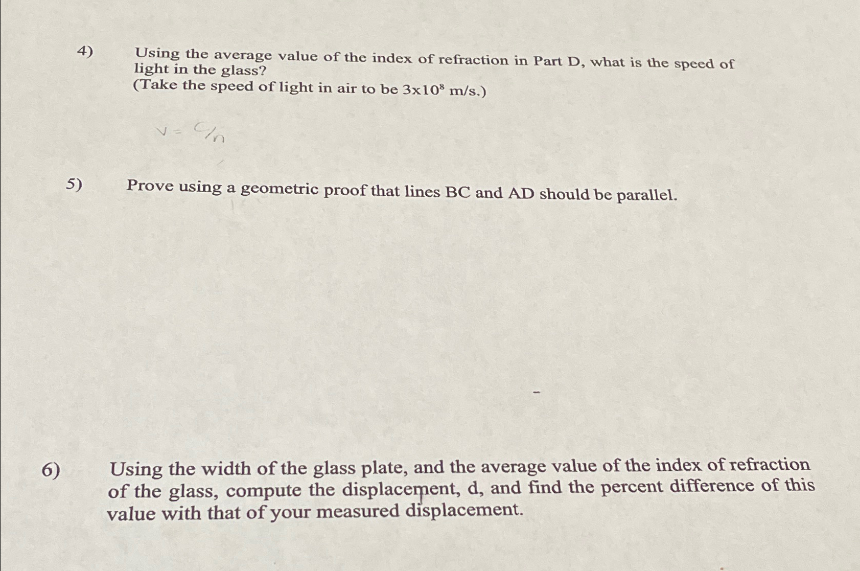 Solved Using the average value of the index of refraction in | Chegg.com