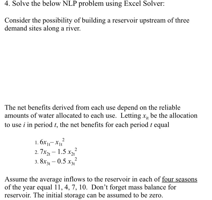 4. Solve the below NLP problem using Excel Solver: | Chegg.com