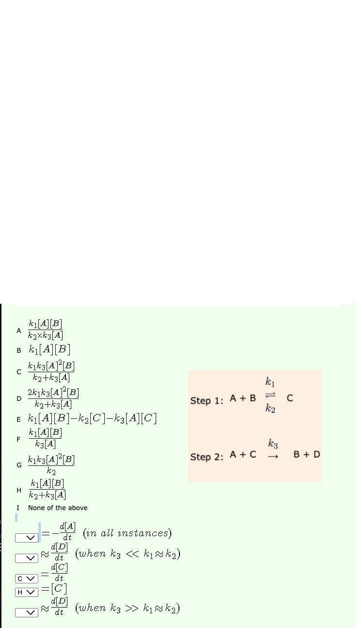 Solved A k1[A][B]k2×k3[A]в k1[A][B]c k1k3[A]2[B]k2+k3[A]D | Chegg.com