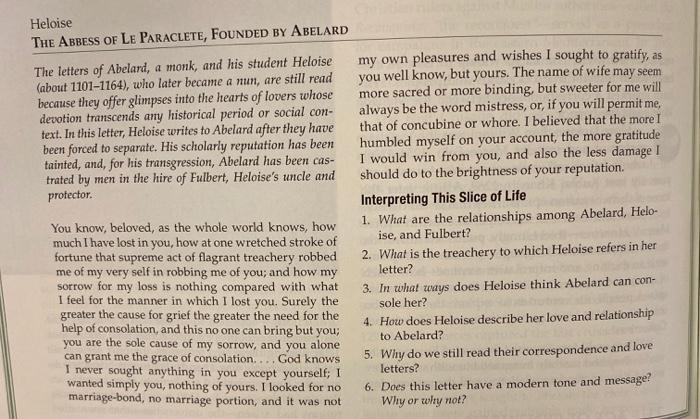 Heloise THE ABBESS OF LE PARACLETE, FOUNDED BY | Chegg.com