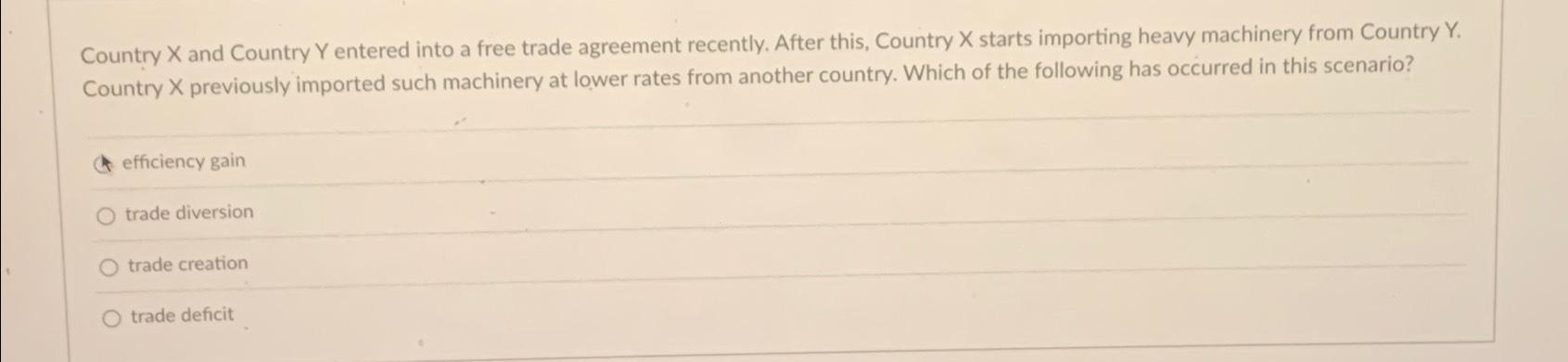 Solved Country x ﻿and Country Y ﻿entered into a free trade | Chegg.com