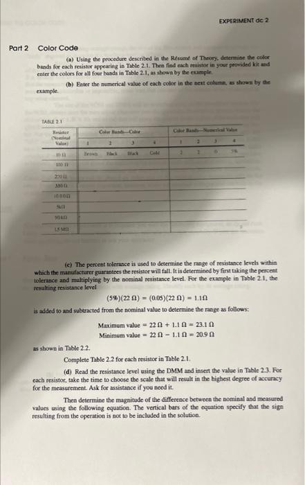 Color Code (a) Using the procedure described in the | Chegg.com