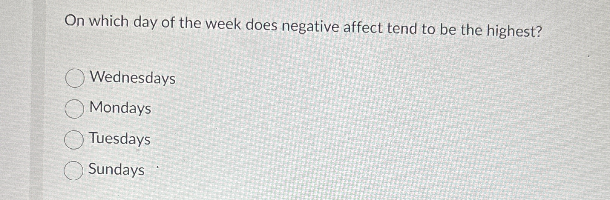 Solved On which day of the week does negative affect tend to | Chegg.com