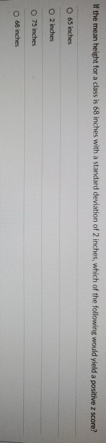 Solved If the mean height for a class is 68 inches with a | Chegg.com