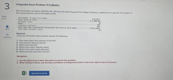 Solved Integrated Excel Problem 11-3 (Static) Rex | Chegg.com