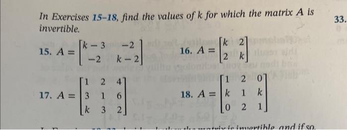 Solved In Exercises 15-18, find the values of k for which | Chegg.com