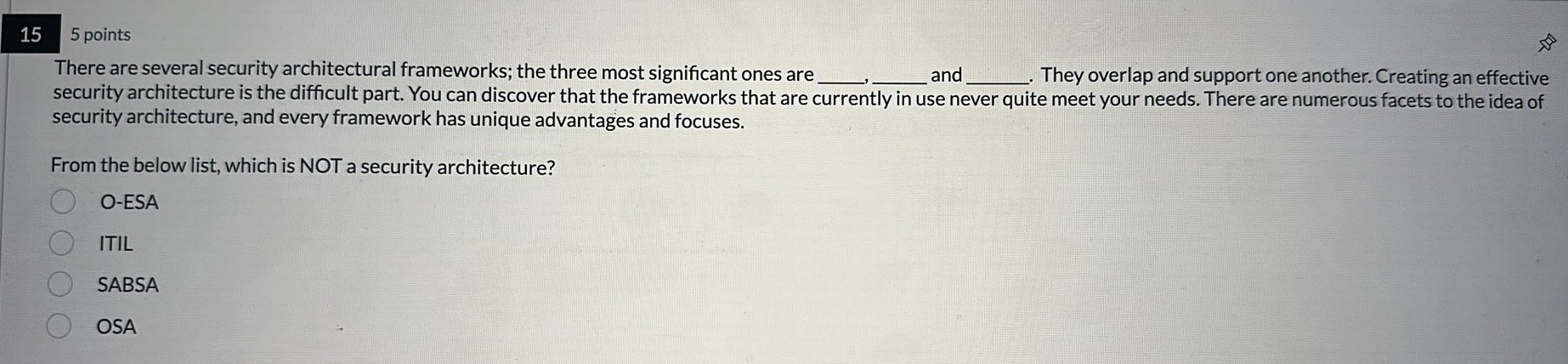 Solved 155 ﻿pointsThere are several security architectural | Chegg.com