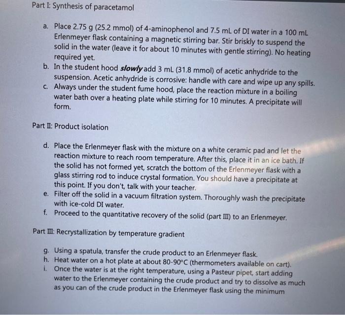 Solved Synthesis of paracetamol post-lab questions 1) Draw | Chegg.com