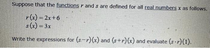 Solved Suppose that the functions r and s are defined for | Chegg.com