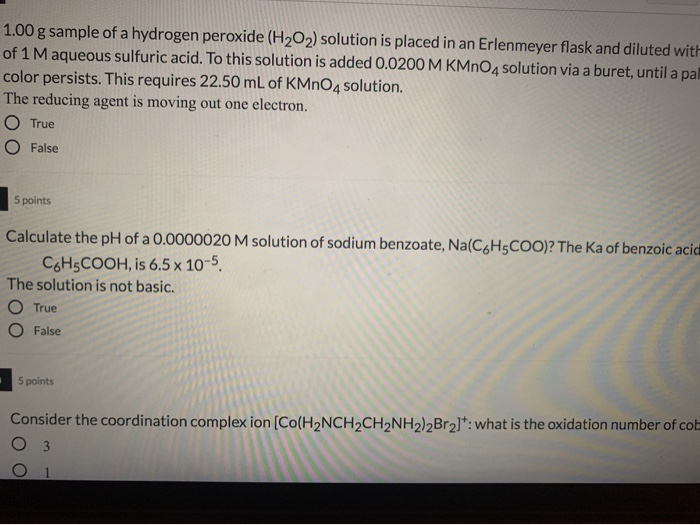 1.00 g sample of a hydrogen peroxide (H2O2) solution | Chegg.com