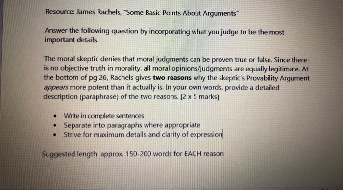 Resource: James Rachels, "Some Basic Points About | Chegg.com