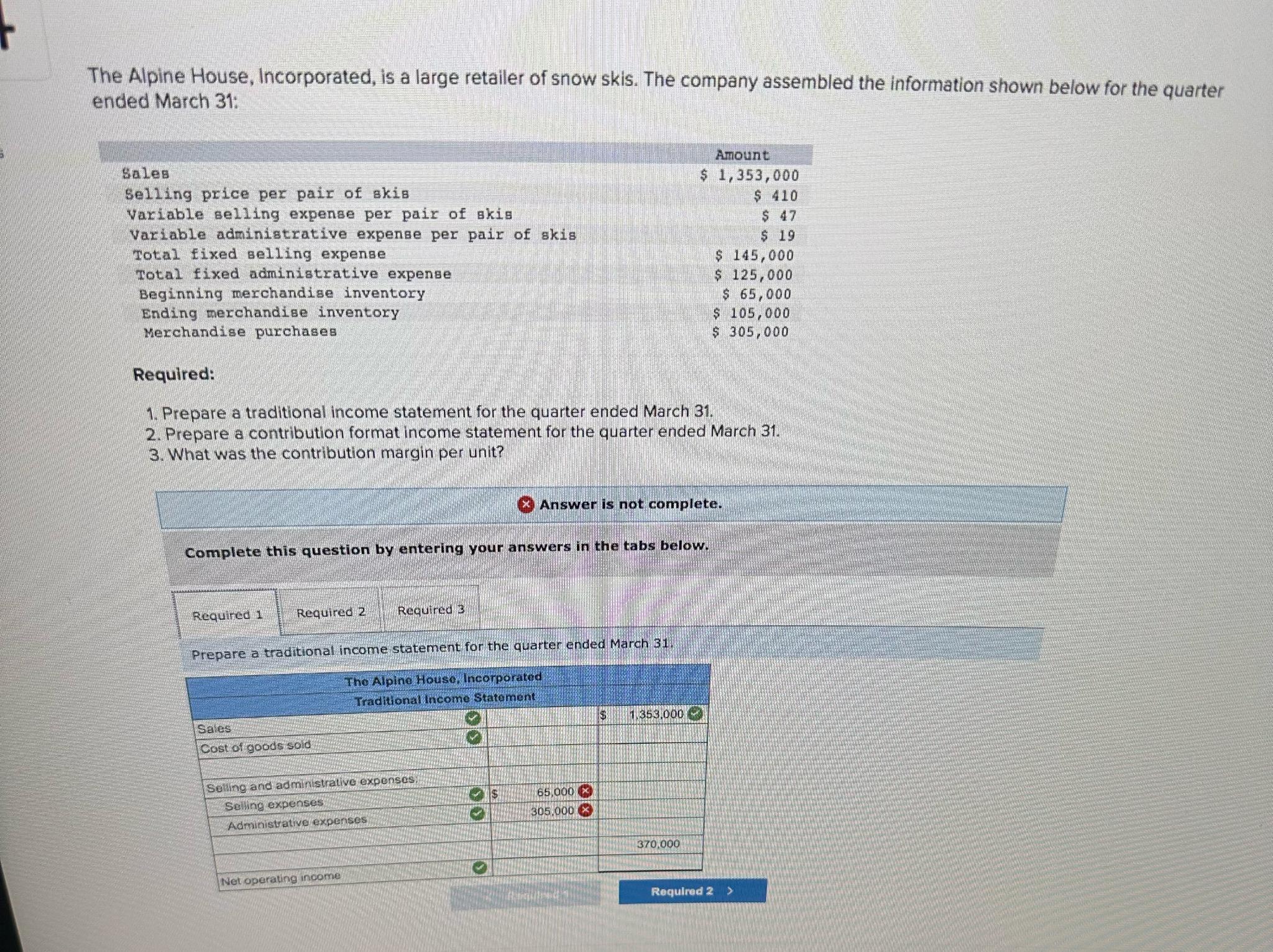 Solved The Alpine House, Incorporated, is a large retailer | Chegg.com