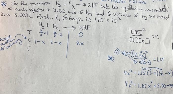 Solved For the reaction H2+F2 --> 2HF calculate the | Chegg.com