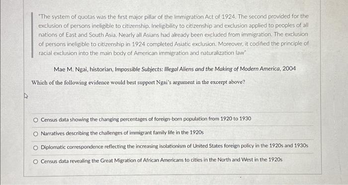 "The system of quotas was the first major pillar of | Chegg.com