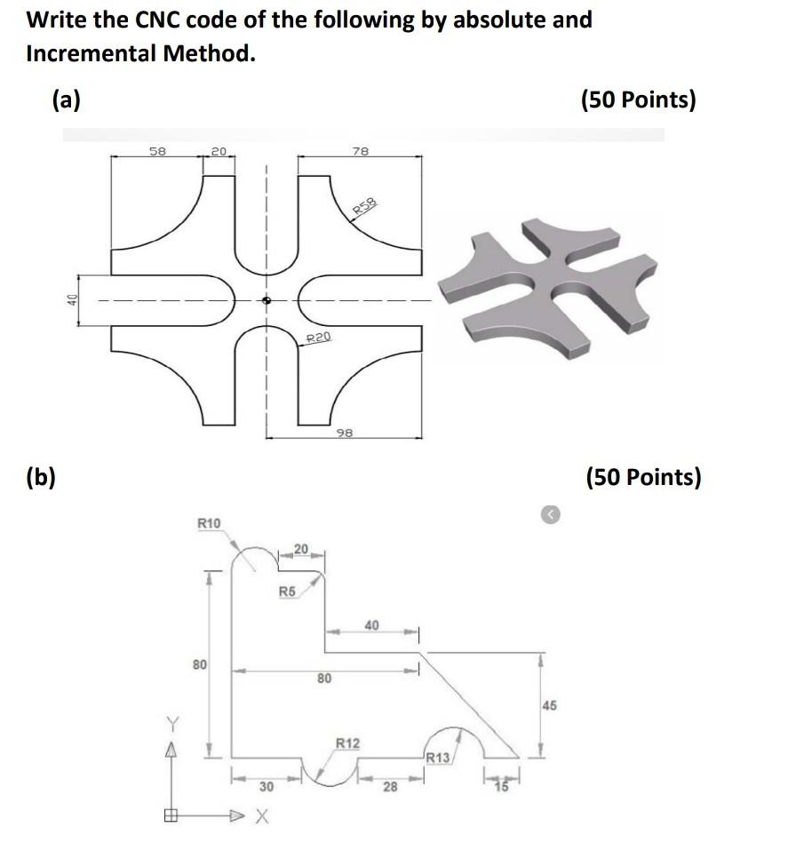 Write the CNC code of the following by absolute and | Chegg.com