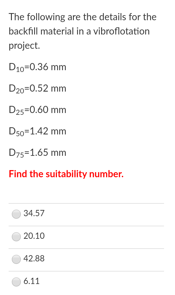 Solved The following are the details for the backfill | Chegg.com