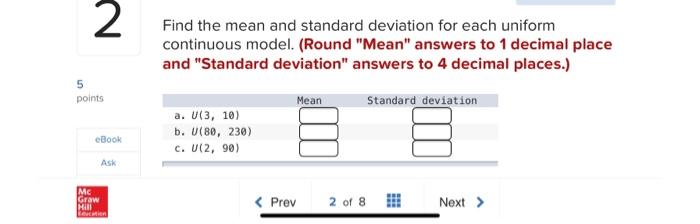 Solved 2 Find the mean and standard deviation for each | Chegg.com