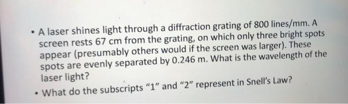 Solved • A laser shines light through a diffraction grating | Chegg.com